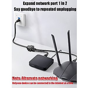 MVBOONE Ethernet Splitter 1 to 2 RJ45 Network Male to Female Adapter, Suitable Super Cat5-8, Cmpatible with ADSL/Hubs/TVs/Set-top Boxes/Routers/omputers (Only Support one Works at one time)