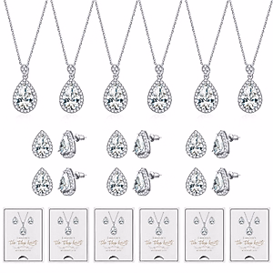 DHQH 6 Sets Bridesmaid Proposal Gifts Teardrop Jewelry Set for Bridal Bridesmaid Necklace Earring Set for Wedding Jewelry Set for Women