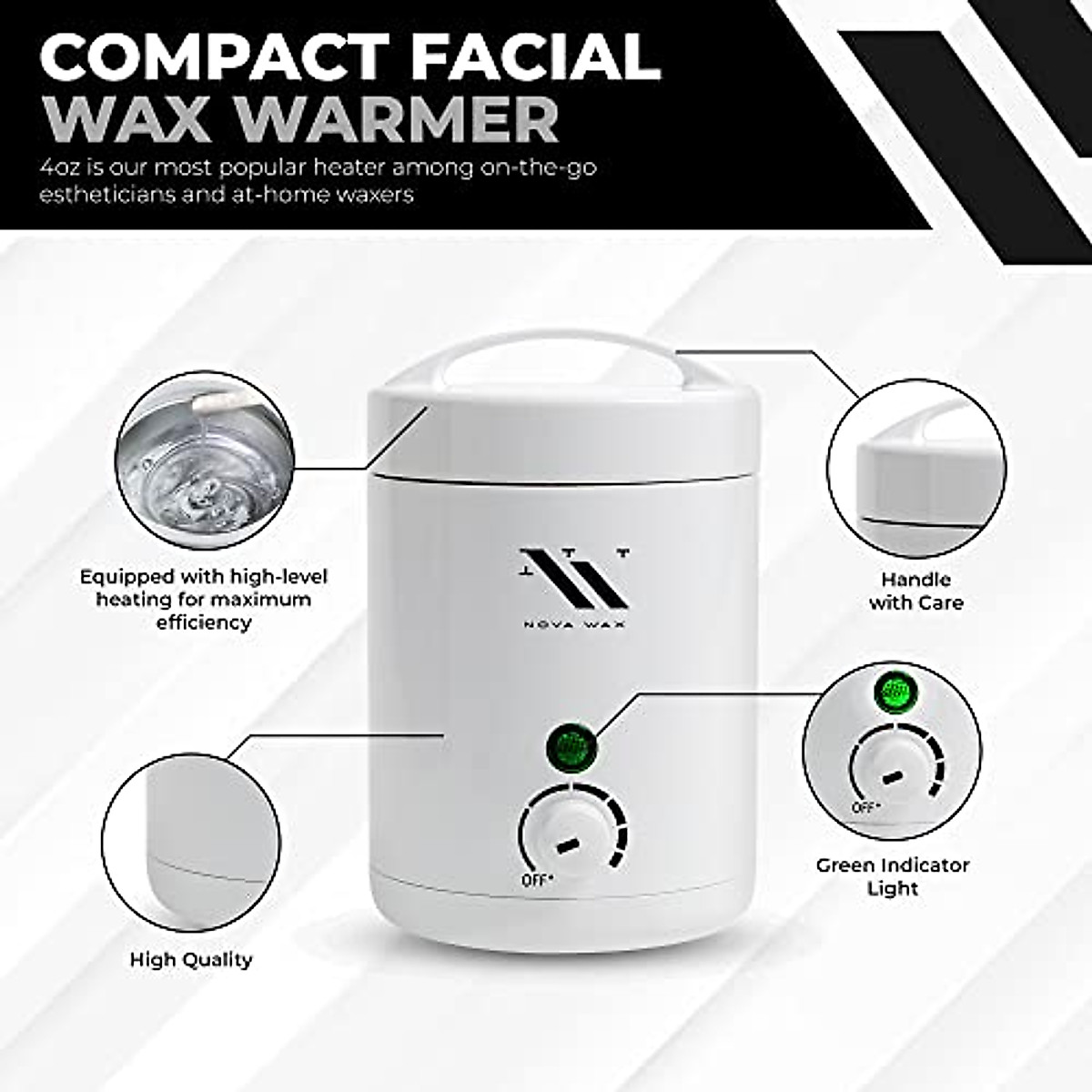 Nova Mini Wax Pot Warmer for Hair Removal - Hard Wax Capacity 4oz - Face and Body (120volt US Plug)
