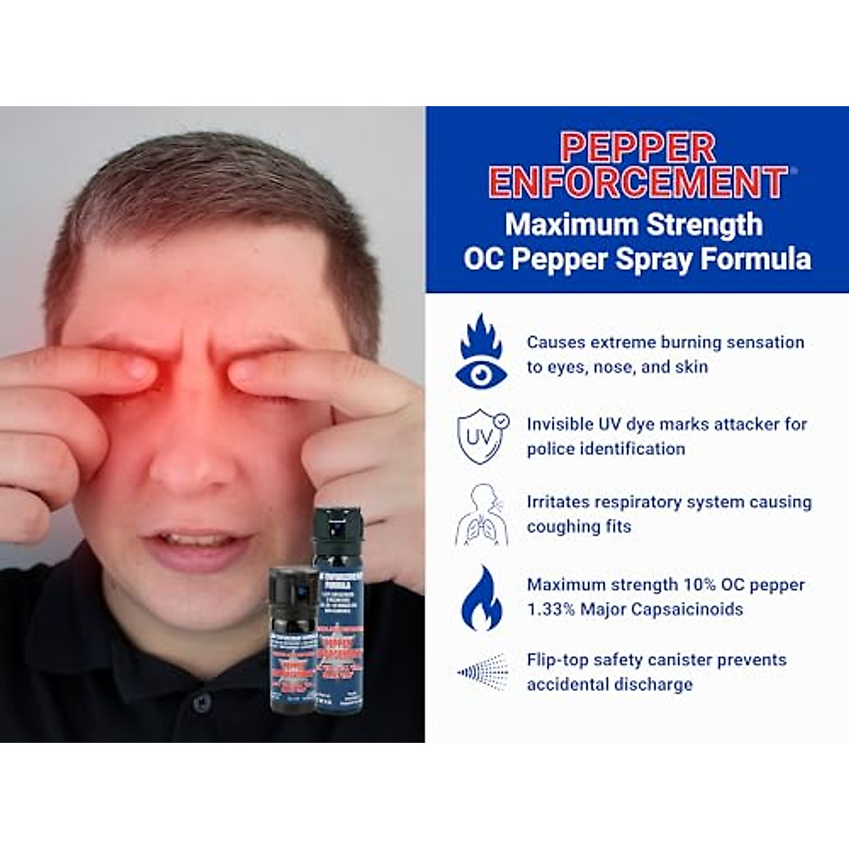Pepper Enforcement 2 oz. Splatter Stream Pepper Spray for Self Defense 4 Pack - Maximum Strength 10% OC Police Formula, Flip Top Safety Tactical Design, Personal Protection Devices