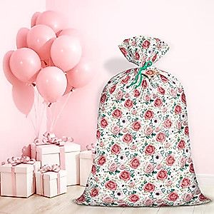 WRAPAHOLIC 56" Large Plastic Gift Bag - Pink Floral Design for Birthdays, Mother's Day, Wedding, Baby Shower, Parties, or Any Occasion - 56" H x 36" W