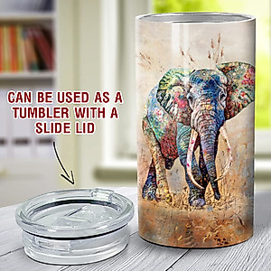 SANDJEST Elephant Tumbler Safari 4 in 1 16oz Tumbler Can Cooler Coozie Skinny Stainless Steel Tumbler Gift for Mommy Mama Mother Christmas Birthday Mothers Day