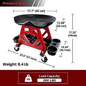 ROBLOCK Durable Mechanic Stool Chair with Wheels, Heavy Duty Garage Shop Stool On Wheels, Rolling Stool Car Detailing Creeper Seat with Tool Tray for Workshop, Auto Repair Shop and Home