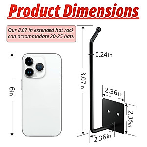 2 Pack Hat Racks for Baseball Caps Wall, Extended 8.07" Hat Organizer for Baseball Caps, Hat Storage for Baseball Caps, Hat Hooks Hat Hanger Strong Adhesive/Wall Drilled for Door, Closet(Black)