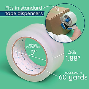 12 Pack Heavy Duty Packaging Tape, Clear Packing Tape Designed for Moving Boxes, Shipping, Office, Commercial Grade 2.7mil Thick, 60 Yard Length, 720 Total Yards