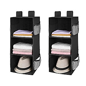MAX Houser 3-Shelf Hanging Closet Organizers, Collapsible Closet Hanging Shelves for Camper, Nursery Hanging Organizers, Black, 2-Pack