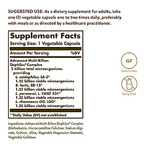 Solgar Advanced Multi-Billion Dophilus, 60 Vegetable Capsules - Supports Healthy Intestinal Flora - 5 Billion Microorganisms Per Serving - Gluten, Dairy, Lactose & Milk Free - Vegetarian - 60 Servings