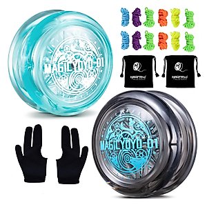 Looping Yoyo D1 Responsive Yoyo for Kids - 2A Loop Yoyo for Beginner, Starter Yoyo Easy to Play Basic String Tricks Yoyo with 12 Yoyo Strings, 2 Bags, 2 Yoyo Gloves(Crystal Black and Crystal Blue)