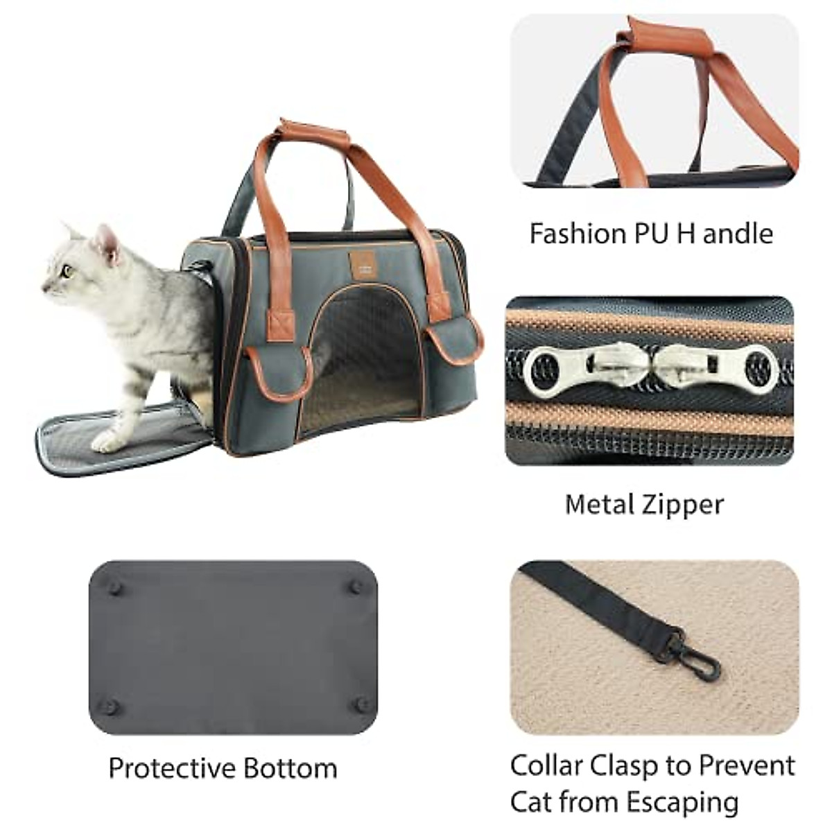 Premium Pet Carrier Airline Approved Soft Sided for Cats and Dogs Portable Cozy Travel Pet Bag, Car Seat Safe Carrier (Medium, Deep Grey-1)