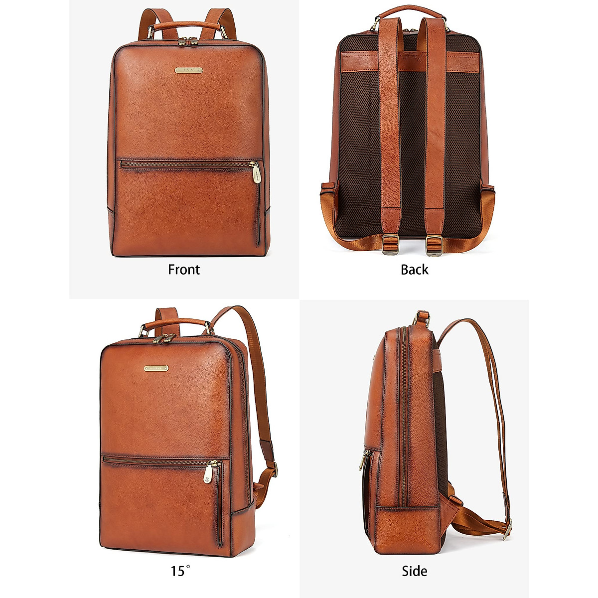 BOSTANTEN Genuine Leather Laptop Backpack 15.6 inch Computer Bag Vintage Business Work Backpack Travel Daypack for Men Women