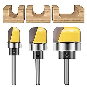MNA Dish Carving Router Bits,3Pcs 1/4 Inch Shank Bowl and Tray Template Router Bit Set with Ball Bearing,Designed for woodworkers