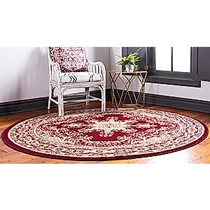 Unique Loom Versailles Collection Traditional Classic Border with Medallion Motif, Area Rug (6' 0 x 6' 0 Round, Burgundy/ Ivory)