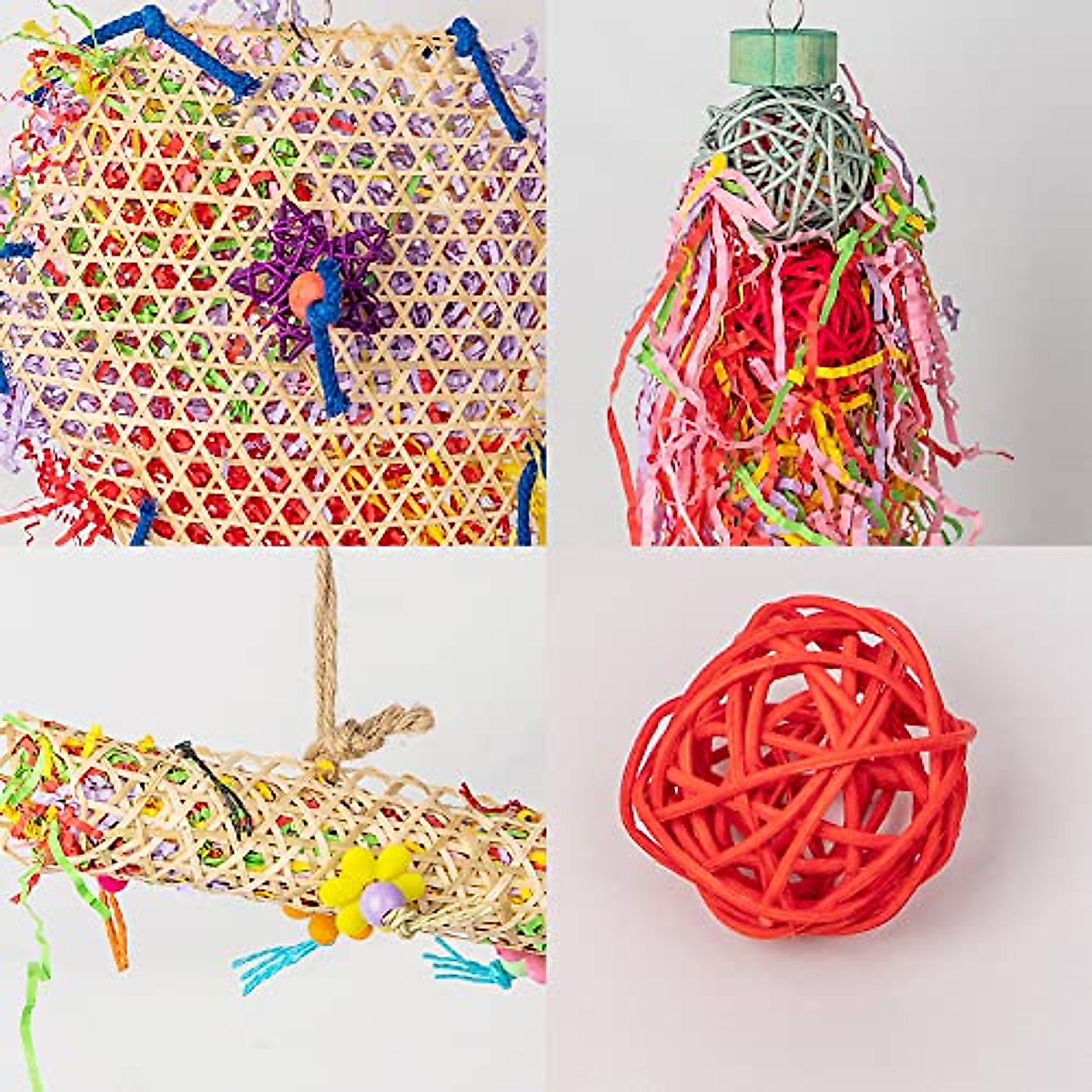 Kukaster Pet Bird Parrot Shredder Toys Set Colorful Bird Chewing Toys Foraging Shredder Toy Parrots Cage Accessories Hanging Toys for Small Lovebird Cockatiel Conures Parakeets Budgie