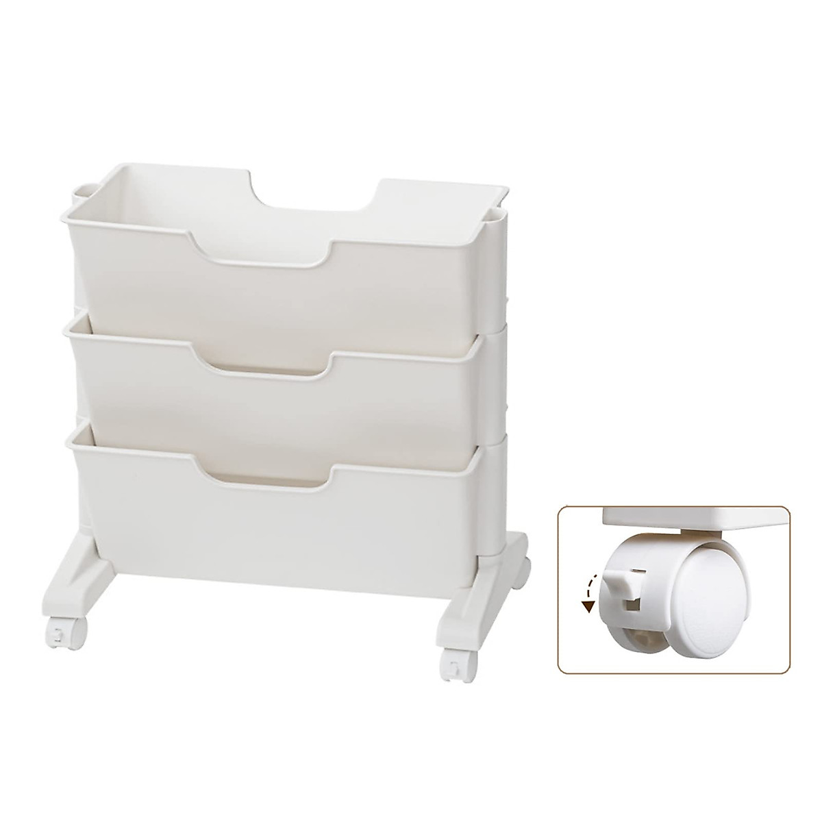 White 3-Tier Rolling File Cart, Utility Cart with Spinner Wheels Classroom Desk Side Bookshelf for Students, Teachers, File Organizer and Classroom, Library Storage Bookshelves