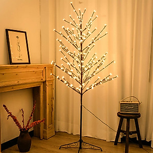 Snokip 6Ft 208 LED Lighted Cherry Blossom Tree for Christmas Indoor Outdoor Home Garden, Holiday, Party, fair and Wedding Decoration, Warm White