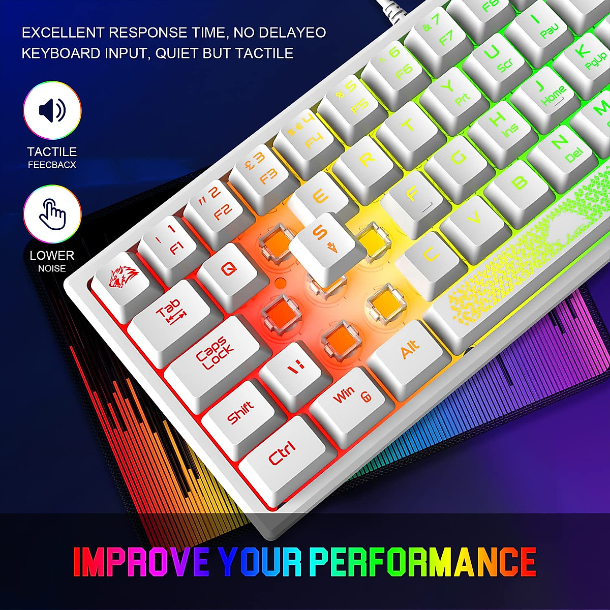 Ajazz K61 60% Percent Keyboard,RGB Backlit Wired Compact Mechanical Feeling Gaming Keyboard with Quick Quiet Typing,19 Anti-Ghosting Keys Membrane USB Cable for Windows Laptop PC Mac.