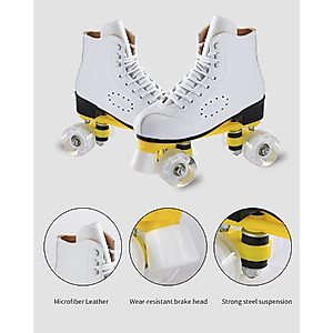 Ugboiu Roller Skates for Women and Men, Derby Roller Skates with 4 Shiny Wheel, Classic Double-Row Roller Skates for Indoor and Outdoor