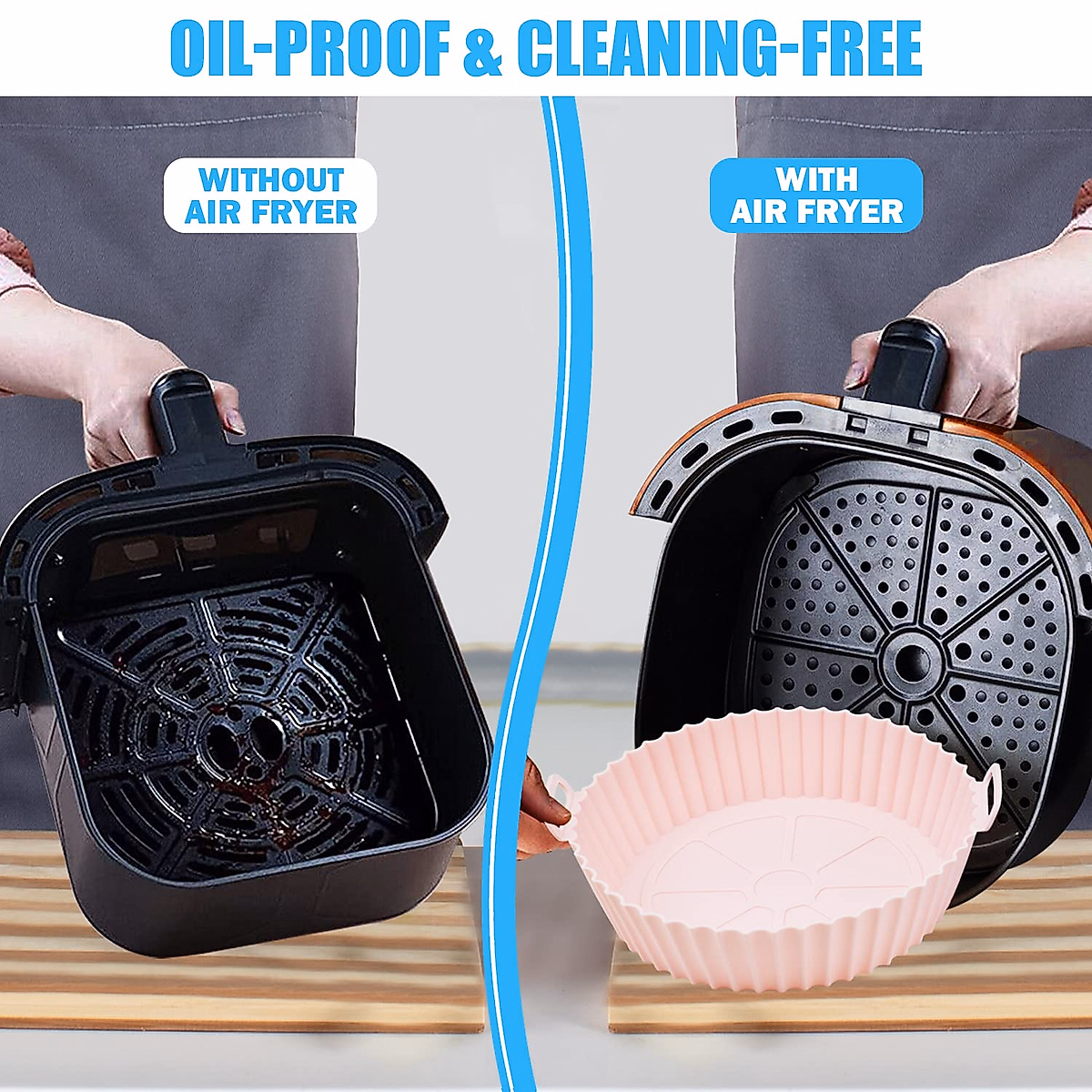 Air Fryer Silicone Pot, 2 Pack Reusable Silicone Air Fryer Liners, Air Fryer Accessories, Replacement for Disposable Parchment Paper Liner Fit 3.5-7Qt