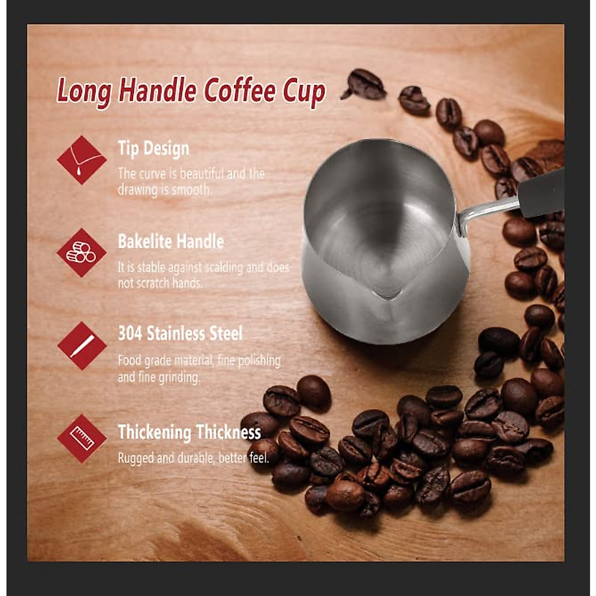 Pilipane 12oz Turkish Coffee Heat Pot, Milk Butter Warmer Pot, tovetop Melting Boiling Pot with Spout, Arabic Coffee Maker for Maple Syrup, Sauce Heating, 18/8 Stainless Steel