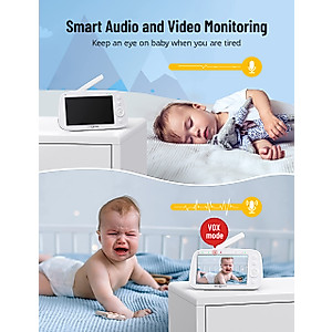 PARIS RHÔNE Video Baby Monitor, 5" 720P HD Baby Monitor with Camera and Audio, No WiFi, 2 Way Audio, VOX Mode, Infrared Night Vision, Feeding Reminder, Wide-Angle View Temperature Sensor Lullabies