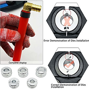 iGeelee Hydraulic Copper Pipe Press Tool with 1/2",3/4" and 1" Dies for Copper Pipe Fitting and 3/8",1/2",5/8",3/4",1" Dies for ASTM F1807 Pex Pipe Copper Ring (HT-1950E)
