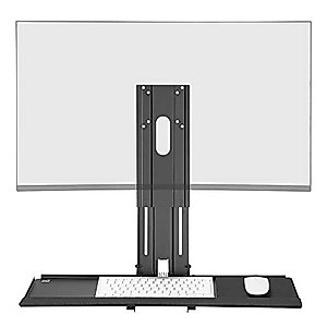 AVLT Single 17”-27” Monitor Steel Keyboard Wall Mount with Large 25.7” Height Adjustable Keyboard Tray - Computer Wall Mount Workstation VESA 75 100 – Soft Wrist Rest and Mouse Pad