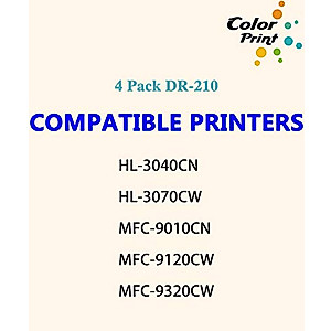 4-Pack Colorprint Compatible DR210CL Drum Unit Replacement for Brother DR-210 DR-210CL for DCP-9010CN HL-3040CN HL-3045CN HL-3070CW HL-3075CW MFC-9010CN MFC-9120CN MFC-9125CN 9320CN Printer (BK,C,M,Y)