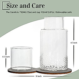 BDECOR Bedside Water Carafe Set, 25oz Bedside Carafe, Water Carafe with Cup, Lid and Coaster, Bedside Carafe and Glass Set