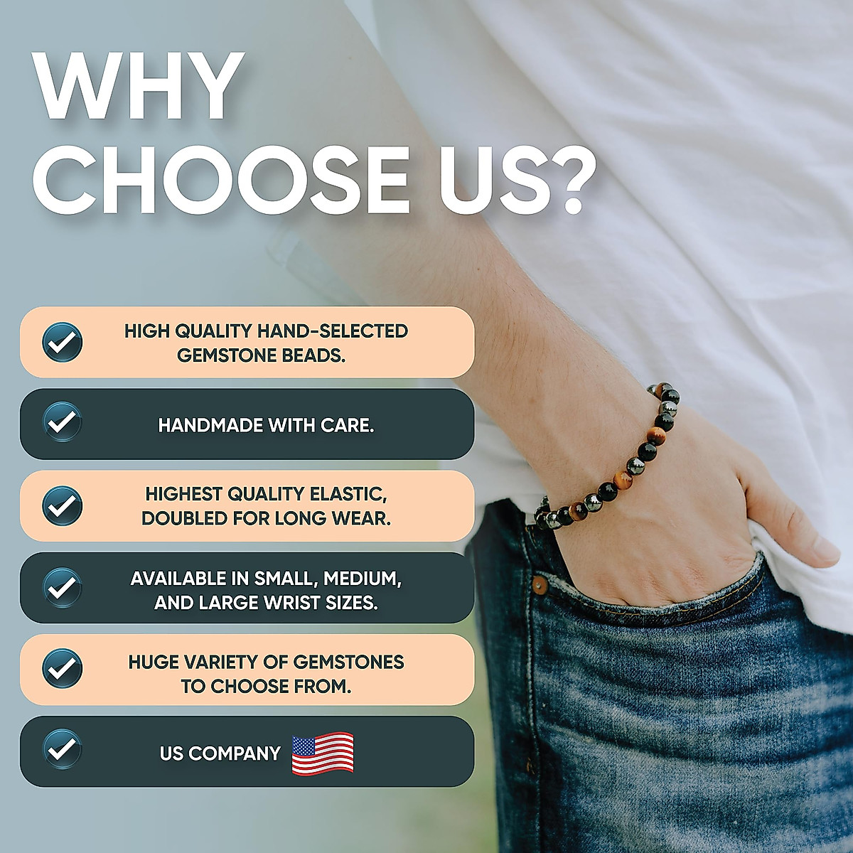 Cherry Tree Collection - Small, Medium, Large Sizes - Gemstone Beaded Bracelets For Women and Men - 4mm Round Beads (Lava, Large)