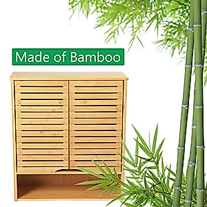 HYNAWIN Bamboo Wall Cabinet with Adjustable Shelf, Medicine Cabinet for Bathroom Living Room, Over-The-Toilet Floating Cabinet