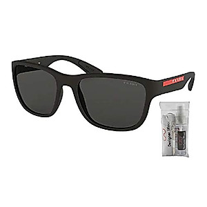 Prada PS01US ACTIVE DG05S0 59M Black Rubber/Grey Pillow Sunglasses For Men For Women+ BUNDLE with Designer iWear Complimentary Eyewear Care Kit