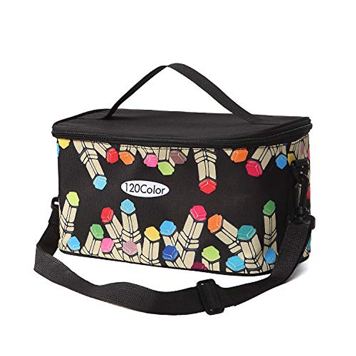 Toprema New Marker Pen Case Holder for 120 Markers Organizer Multifunctional Zipper Storage Carrying Bag with Pattern Black