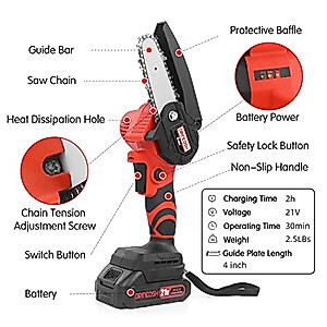 DRINCOSH Mini Chainsaw,4 Inch Portable Handheld Electric Chainsaw,Cordless Chain Saw Pruning Shears Chainsaw for Tree Branches,Courtyard,Household and Garden with 2 BATTERY