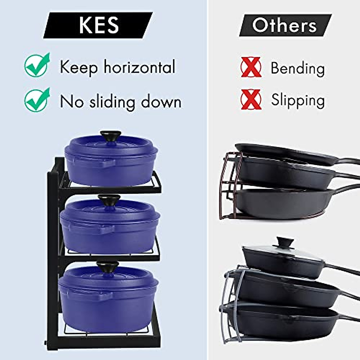 KES Cabinet Door Organizer with Towel Bar & Pots and Pans Organizer, Matte Black , KUR520-BK+KUR510-BK