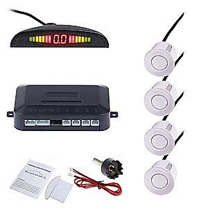 Tiemahun LED Parking Sensors Car Auto Vehicle Reverse Backup Radar System, Sound Warning, Water Resistant Anti-Freeze, 22MM Diameter Sensor 2.3M Cable X68D (White)