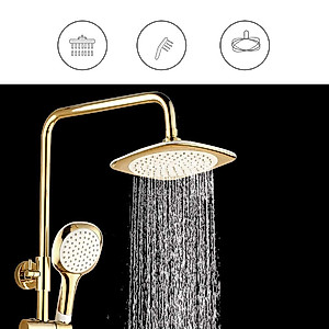 LUNEZY Golden Shower Mixer Tap System Copper Rain Shower Cold and Hot with Faucet Anti-Limestone Shower Head with Hose Shower Mixer Taps Set Bath-D
