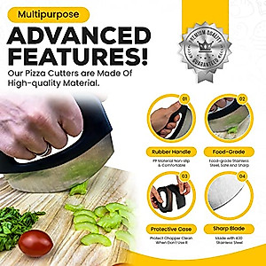 Kitchen TX Premium Pizza Cutter Rocker - Sharp Stainless Steel Pizza Knife with Cover - Pizza Slicer with Ergonomic Silicone Handle - Cheese Cutter, Chopper & Mincer - Dishwasher Safe & Easy to Clean