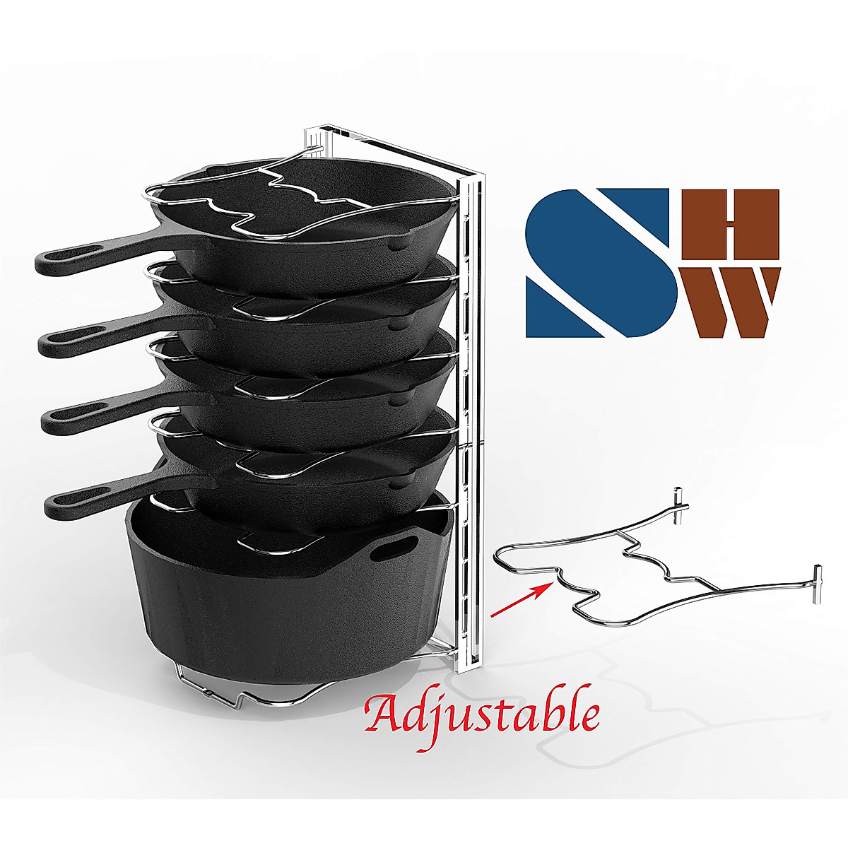 Simple Houseware 7 Adjustable Compartments Pot and Pan Organizer Rack Lid Holder, Chrome
