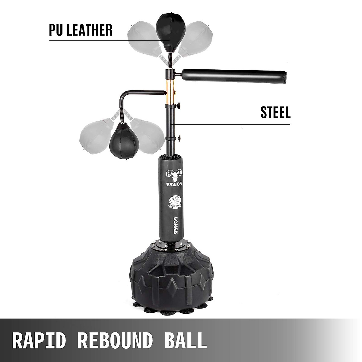 Happybuy Boxing Speed Trainer, Punching Bag Spinning Bar, Training Boxing Ball with Reflex Bar & Gloves, Solid Speed Punching Bag Free Standing, Adjustable Height, for Man, with Two Ball