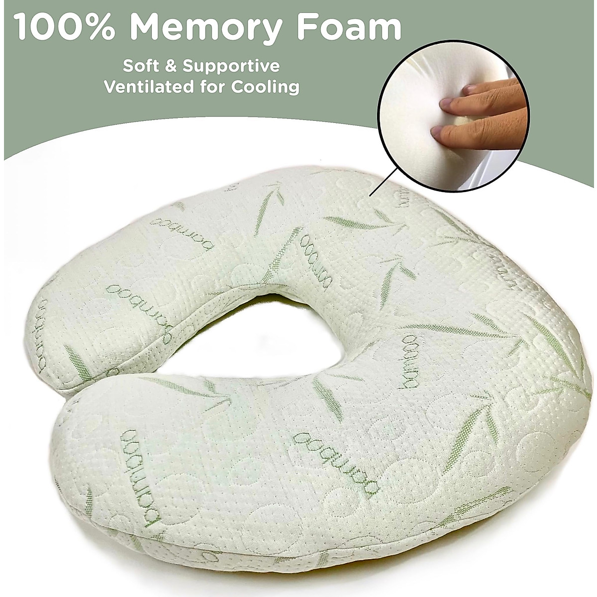 Sacred Thread Nursing Pillow for Breastfeeding - Premium Memory Foam with Removable Rayon Made from Bamboo Cover - Nursing and Posture Support for Mom - Washable Feeding Pillow
