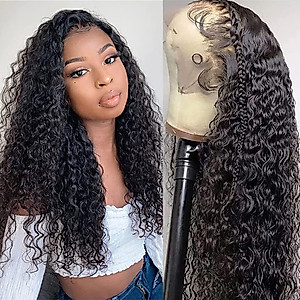 TIANTAI Transparent HD 13x4 Lace Front Wigs for Black Women Pre Plucked with Baby Hair Brazilian Virgin Human Hair Glueless Deep Wave Lace Front Wigs Natural Color (18inch)