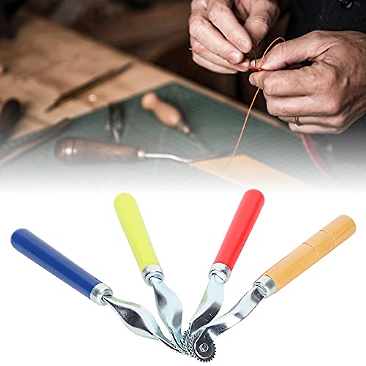 4Pcs Tracing Wheel Wooden Sewing Tools Marking & Tracing Tools Plastic Handle Stitch Marking Spacer for Sewing Patterns Wheel Sewing Tool with Packaging Bag Leather Paper Cloth