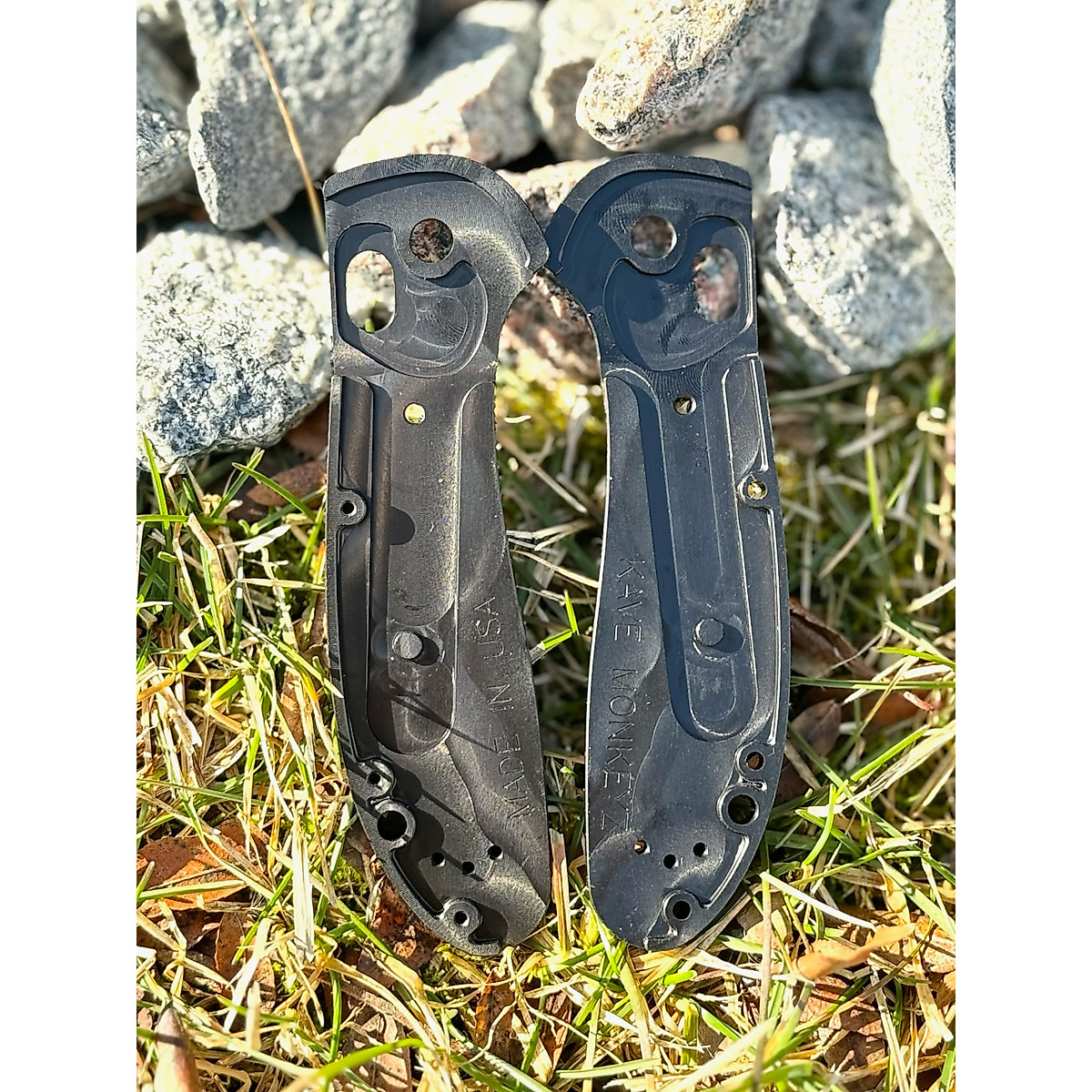 Generic Black Anodized Honeycomb Billet Aluminum Tritilian Design Scales Full Size Griptilian Custom Knife Handle, Knife Scales, EDC