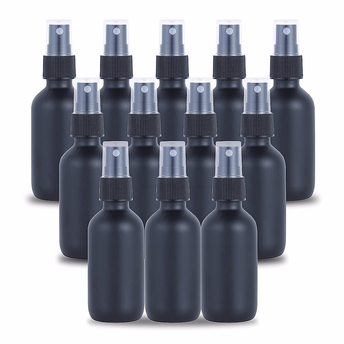 YONKAN 2oz Glass Spray Bottle, Fine Mist Boston Glass Bottles with Black Fine Mist Sprayer Small Clear Bottles for Essential Oils, Bath, Beauty, Hair & Cleaning, Black, Pack of 12
