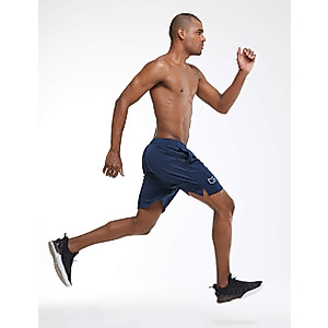 G Gradual Men's 7" Workout Running Shorts Quick Dry Lightweight Gym Shorts with Zip Pockets (2 Pack: Navy Blue/Black X-Large)