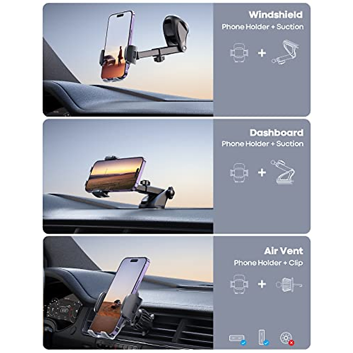 Lamicall Car Suction Cup Phone Holder & Cell Phone Stand