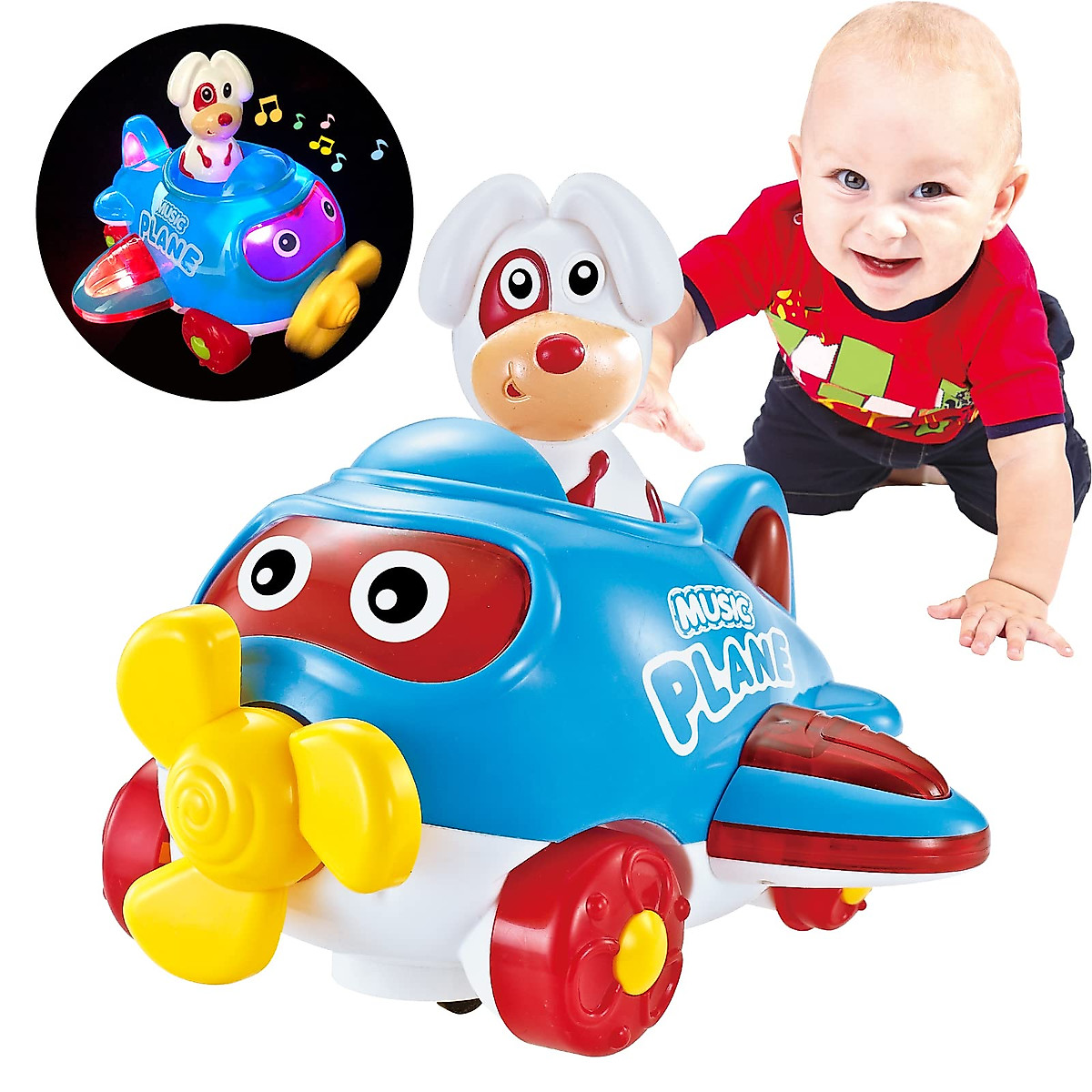 Baby Toys for 1 Years Olds, Bump & Go Baby Toys 12-18 Months Plane Musical Toys with Music Light-Up Airplane Toddlers Toys for 6+ Months Baby Crawling Toys Christmas Birthday Gifts