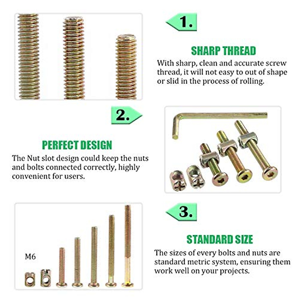 Keadic 185Pcs M6 20/30/40/50/60/70/80mm Baby Bed Screws Hardware Replacement Kit, Hex Socket Head Cap Screws Nuts for Furniture Cots Beds Crib, 1 Hex Key for Free