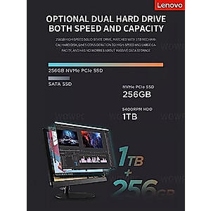 Lenovo All-in-One Business Desktop, 19.5” HD+ Display AIO, 16GB RAM, 256GB SSD + 1TB HDD, Intel Dual-Core Processor, DVD-RW, Wi-Fi, Webcam, HDMI, Wired Keyboard & Mouse, Windows 11 Pro