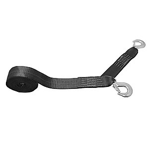 CustomTieDowns 2 Inch x 20 Foot Heavy Duty Replacement Winch Strap with a 15 inch Safety Strap. 2 Forged Hooks. 1 Inch Long Loop Opening On The Opposite End. Breaking Strength: 10000 lb (Black)